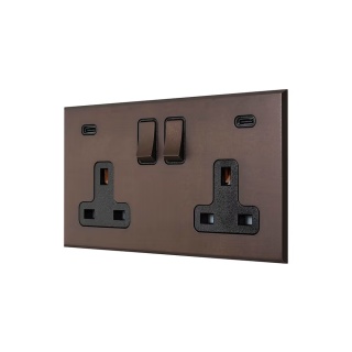 Heritage Bronze 2 Gang 13A Double Pole Switched Socket 4.8A Type C+C ...