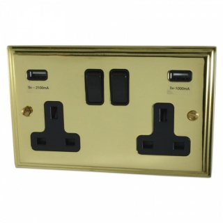 Victorian Polished Brass Electrical Sockets and Switches