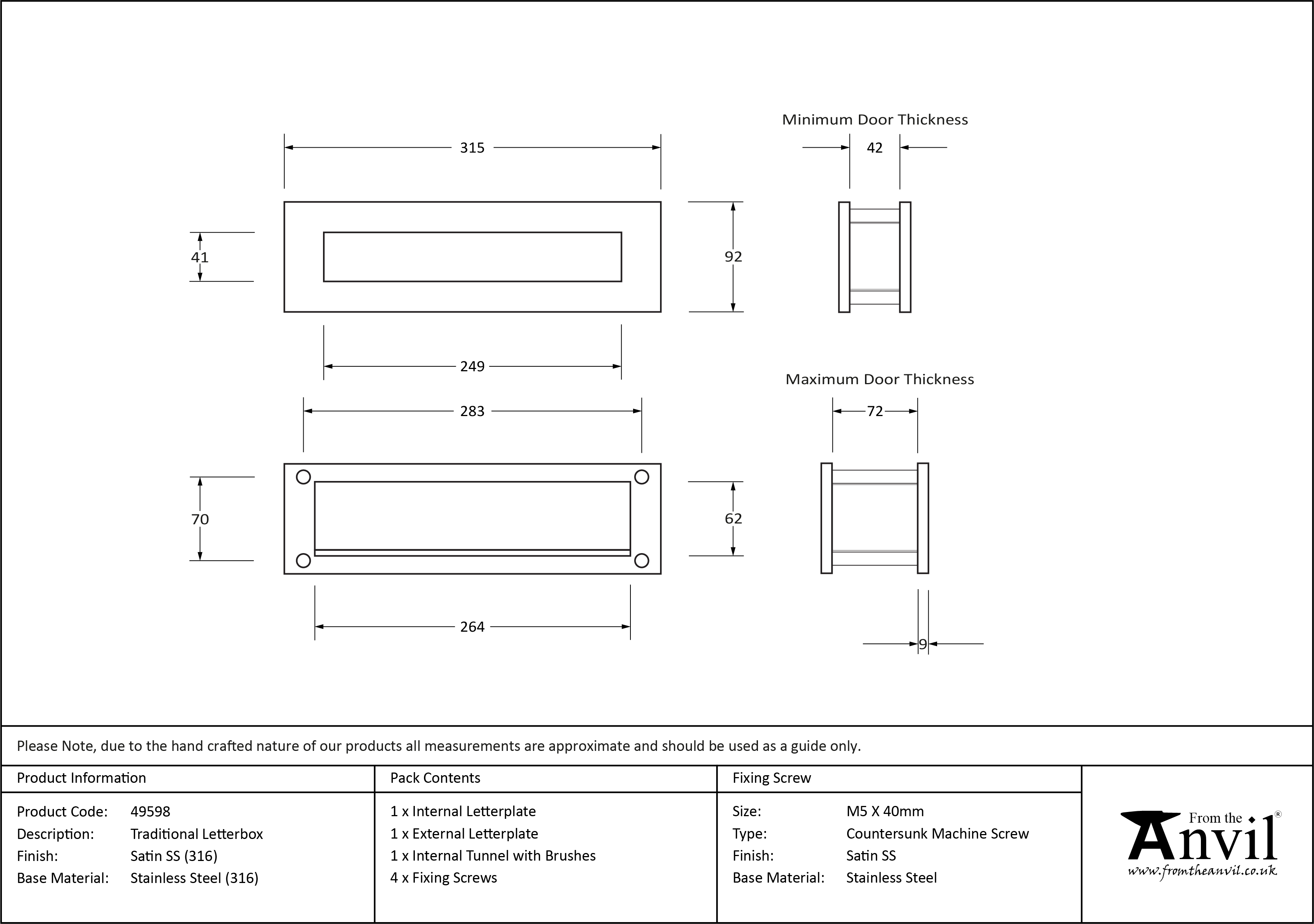 Satin Marine SS (316) Traditional Letterbox