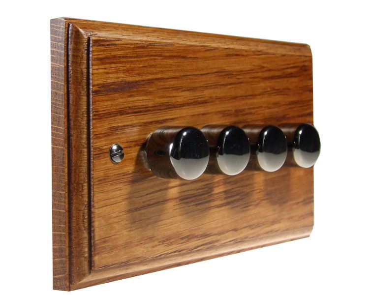 Classic Wood 4 Gang 2Way Push on/Push off LED Dimmer in Medium Oak with ...