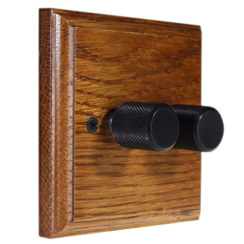 Classic Wood 2 Gang 2Way Push on/Push off LED Dimmer in Medium Oak with ...
