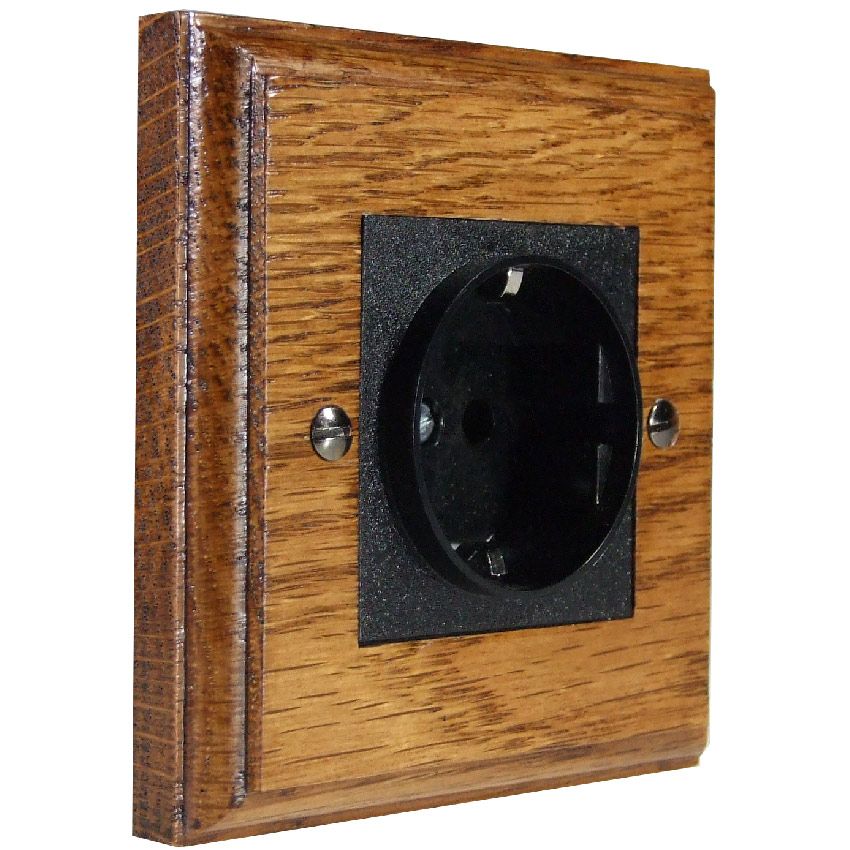 Classic Wood Black Euro style French and Belgian socket in Solid Medium Oak