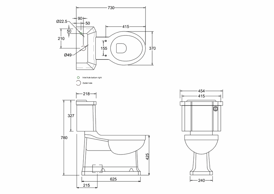 Concealed Bottom Outlet Close-coupled WC With Slimline Rear