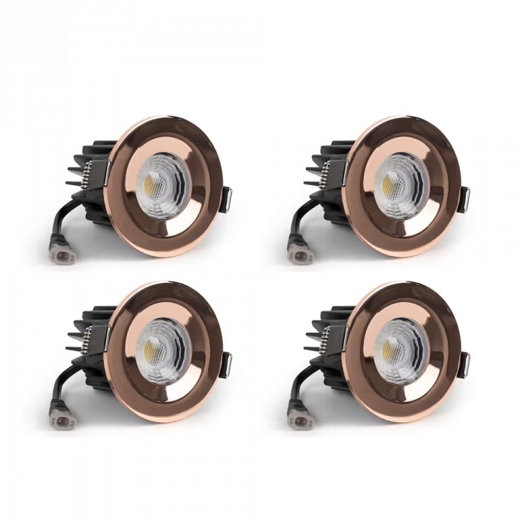 4 Pack - Rose Gold LED Downlights, Fire Rated, Fixed, IP65, CCT Switch ...