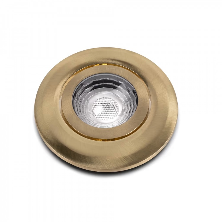 Brushed Brass 3K Warm White Tiltable LED Downlights, Fire Rated, IP44 ...