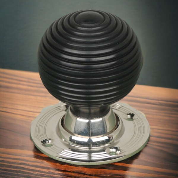 Solid Ebony Beehive Door Knobs Nickel Backplate