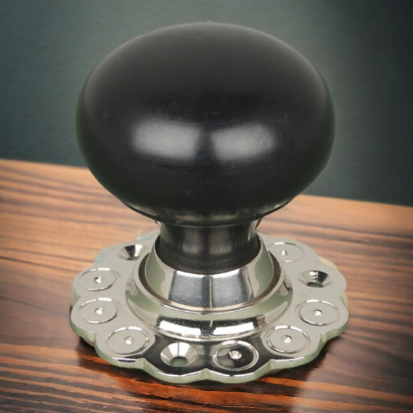 Solid Ebony Bun Door Knobs Nickel Backplate