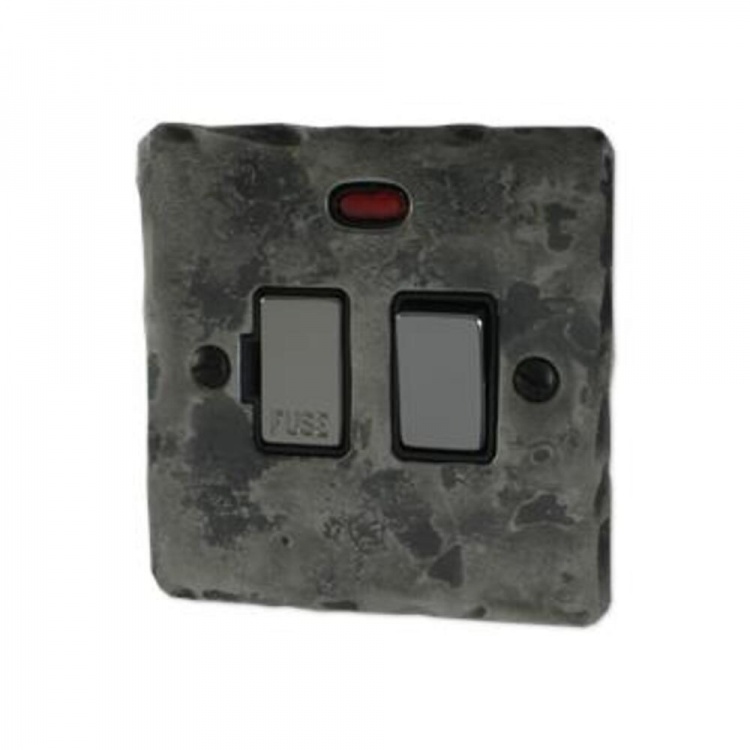 Flat Rustic Switched Fused Spur with Neon (Black Nickel Switch)