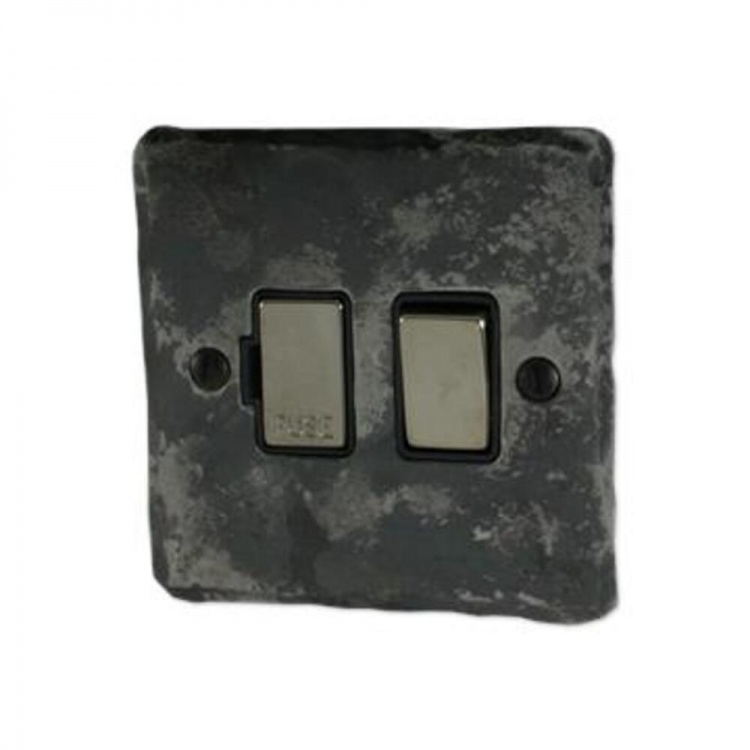 Flat Rustic Switched Fused Spur (Black Nickel Switch)