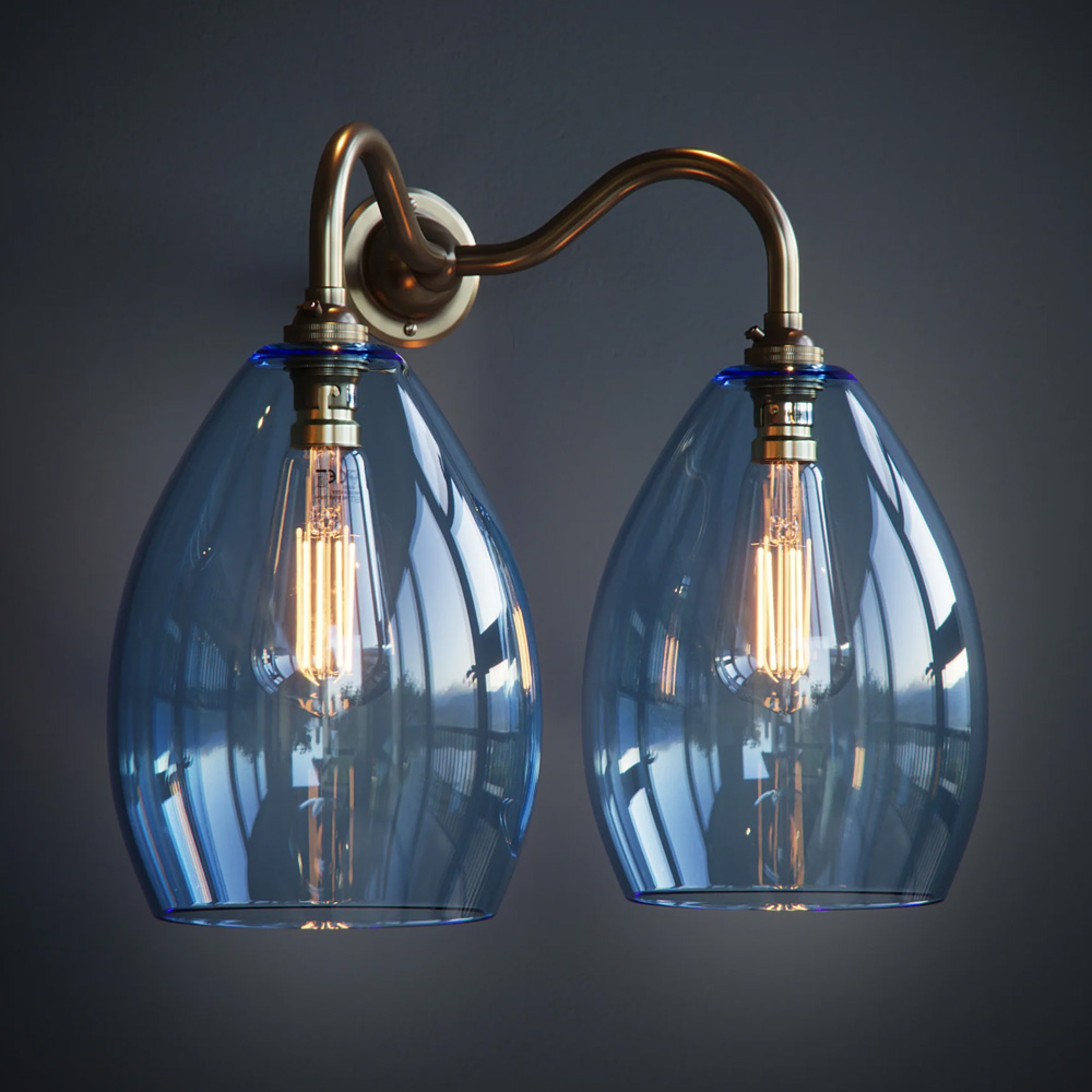 Jules Pale Blue Glass Double Wall Light