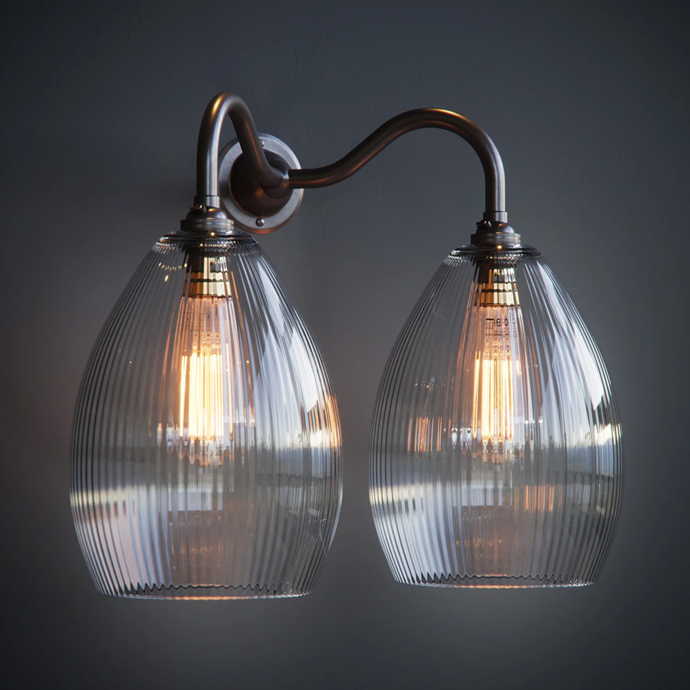 Jules Clear Fine Ribbed Glass Double Wall Light