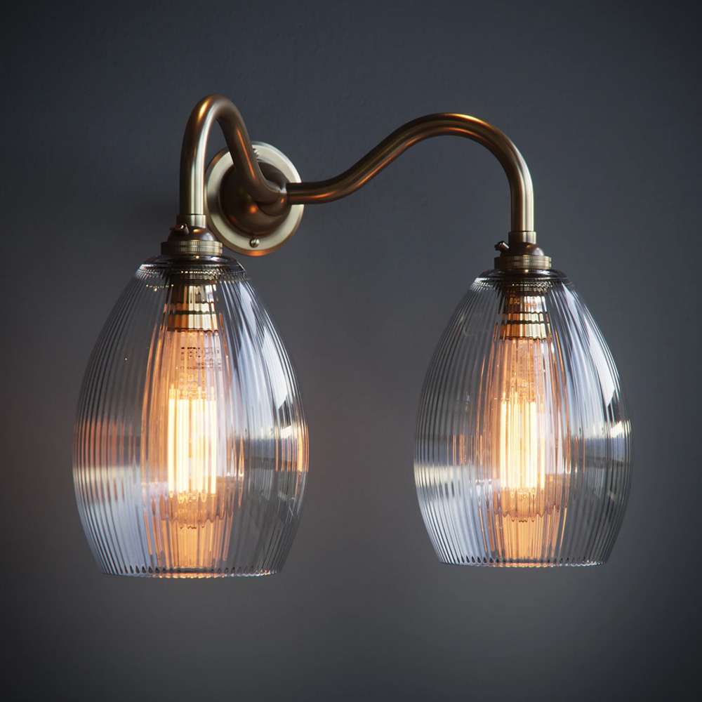 Jules Clear Fine Ribbed Glass Double Wall Light