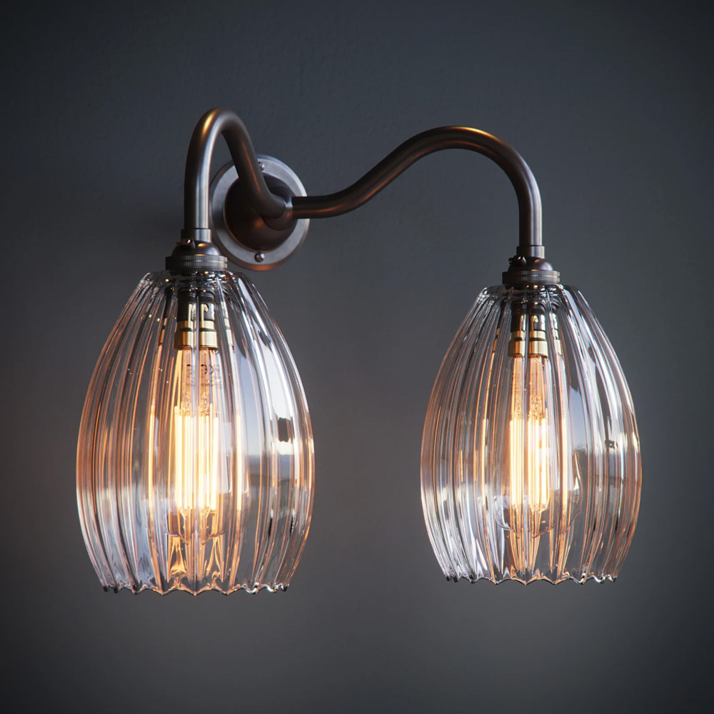 Jules Clear Ribbed Glass Double Wall Light