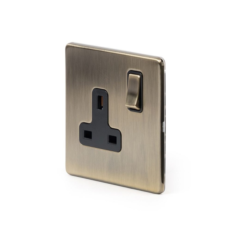 The Charterhouse Collection Aged Brass 1 Gang Double Pole Socket with ...