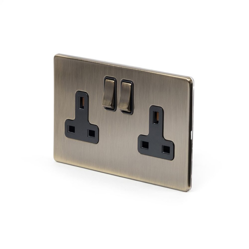 The Charterhouse Collection Aged Brass 2 Gang Double Pole Socket with ...