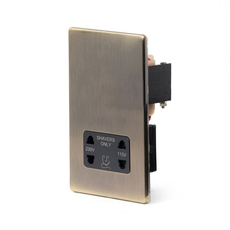 The Charterhouse Collection Aged Brass 1 Gang Shaver Socket with Black ...