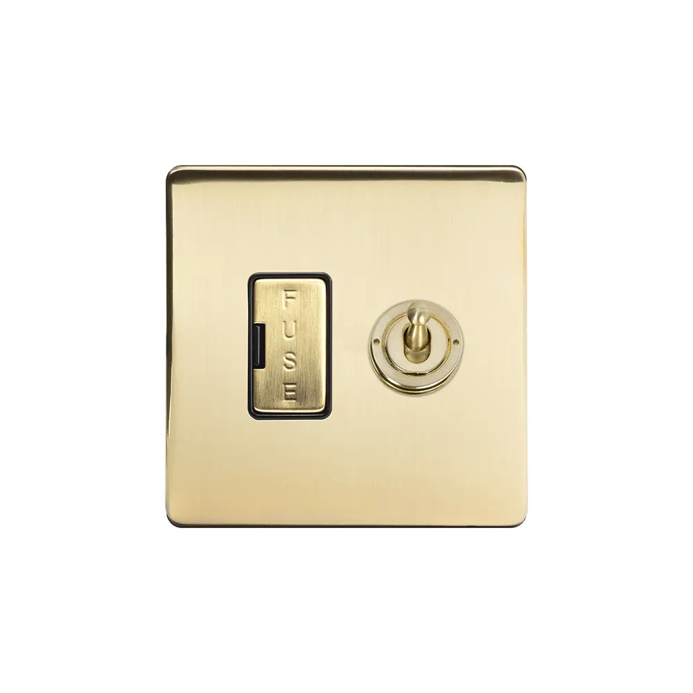 Brushed Brass 13A Toggle Switched Fused Connection Unit (FCU) Black Inserts