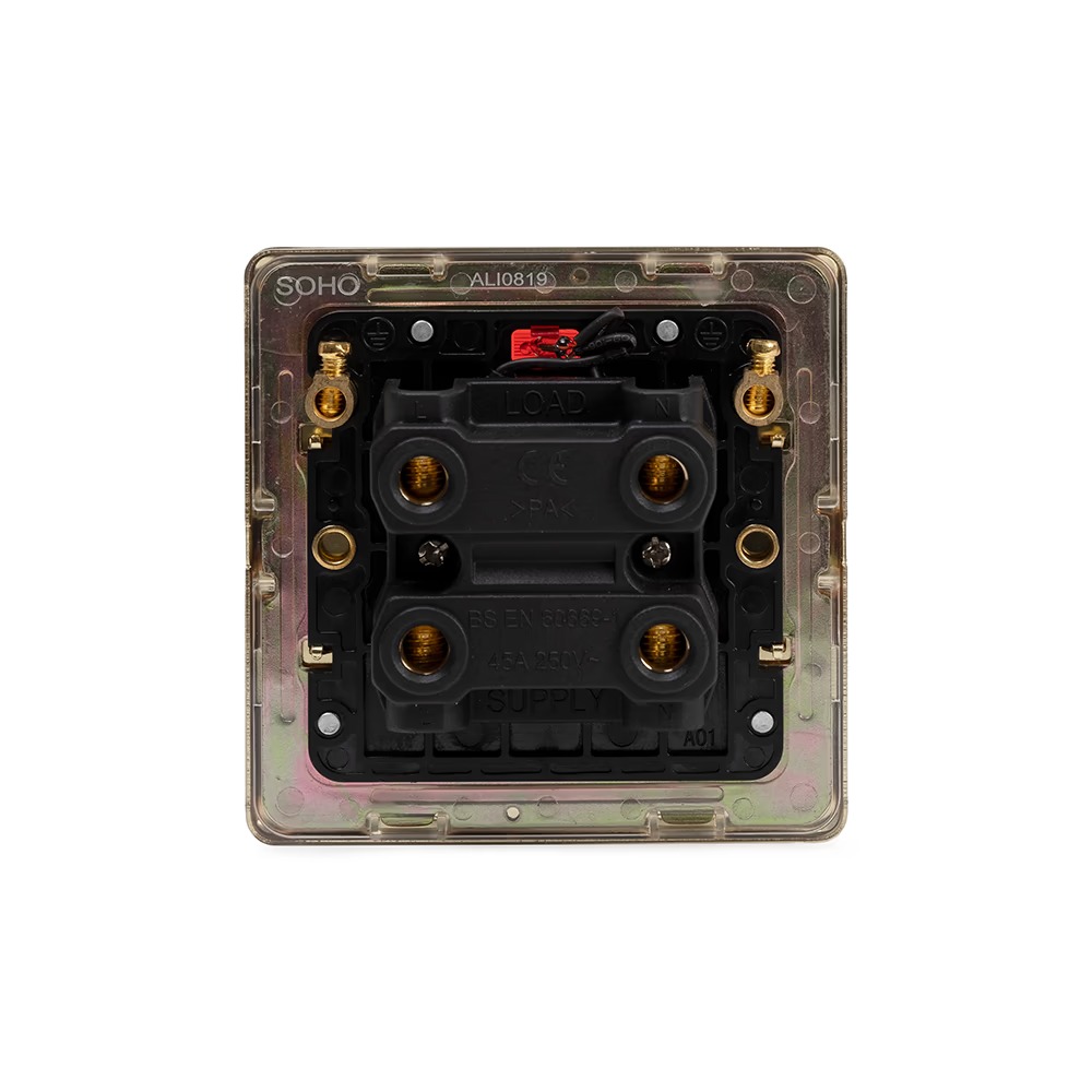 Brushed Brass 45A 1 Gang Double Pole Switch With Neon, Single Plate ...