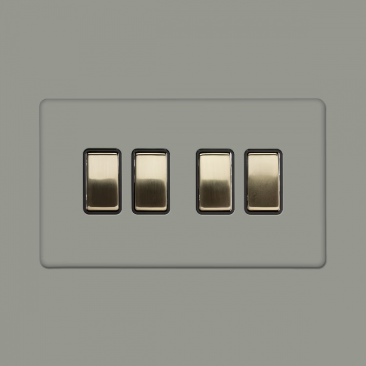 Primed Paintable 4 Gang 2 Way 10A Light Switch with Brushed Brass ...