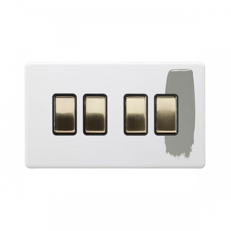 Primed Paintable 4 Gang 2 Way 10A Light Switch with Brushed Brass ...