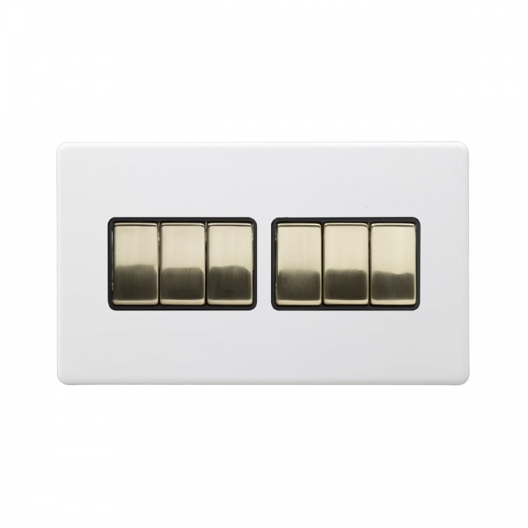 Primed Paintable 6 Gang 2 Way 10A Light Switch with Brushed Brass ...