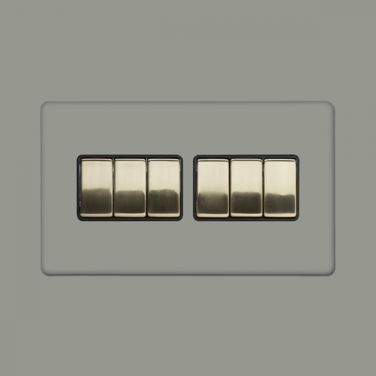 Primed Paintable 6 Gang 2 Way 10A Light Switch with Brushed Brass ...