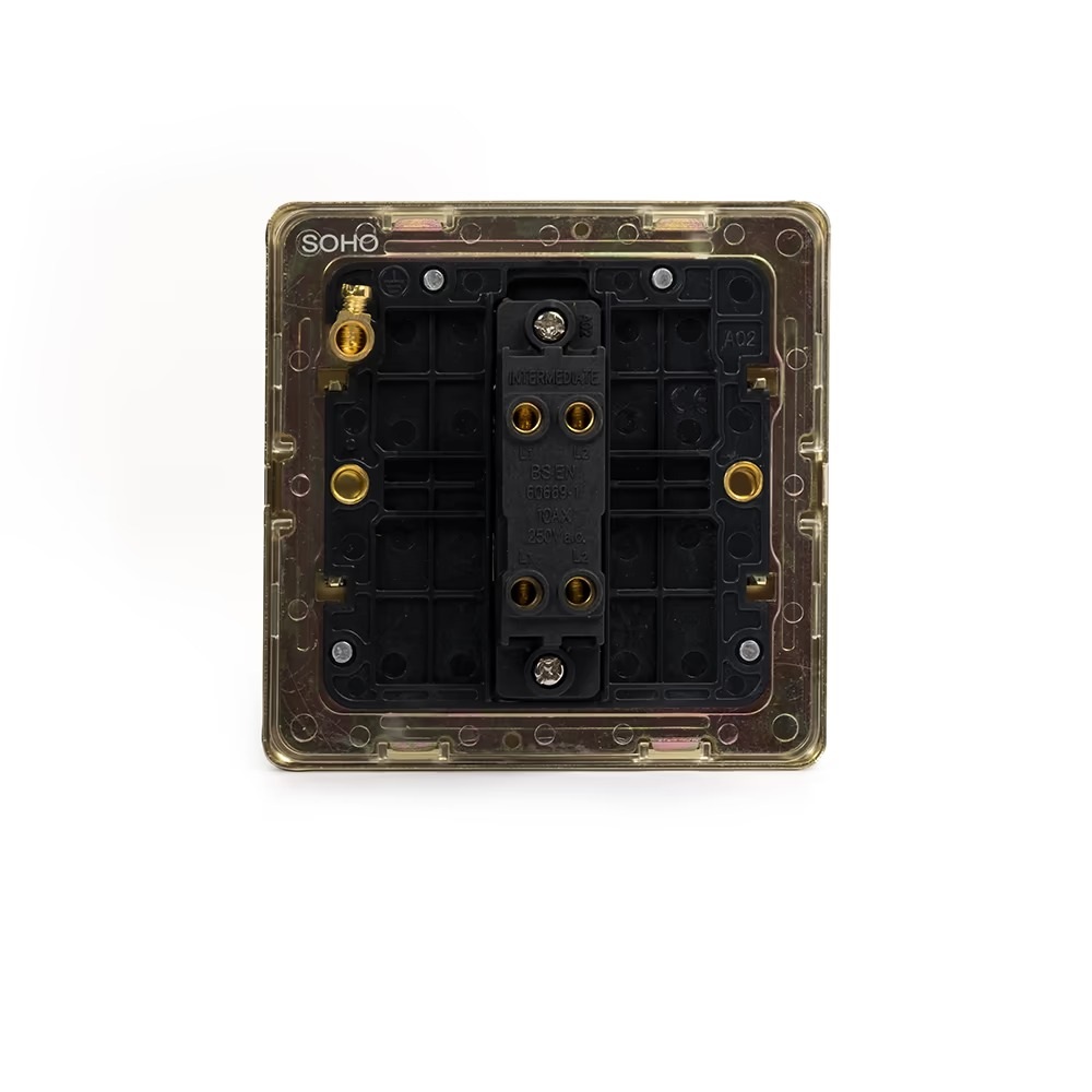 Brushed Brass 1 Gang Intermediate Switch Black Ins 10A Screwless