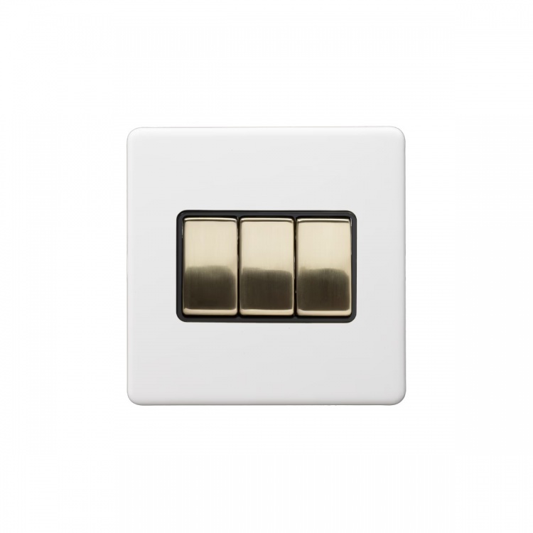 Primed Paintable 3 Gang Intermediate switch with Brushed Brass Switch ...