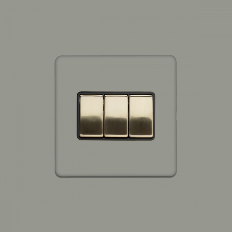 Primed Paintable 3 Gang Intermediate switch with Brushed Brass Switch ...