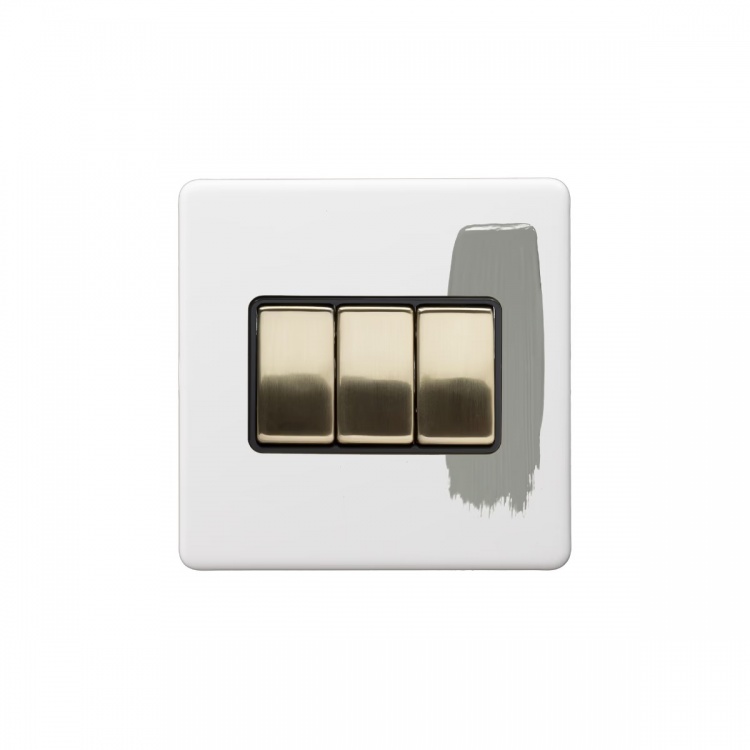 Primed Paintable 3 Gang Intermediate switch with Brushed Brass Switch ...