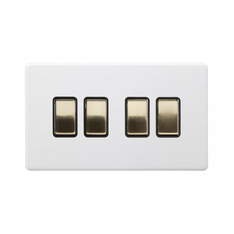 Primed Paintable 4 Gang Intermediate switch with Brushed Brass Switch ...