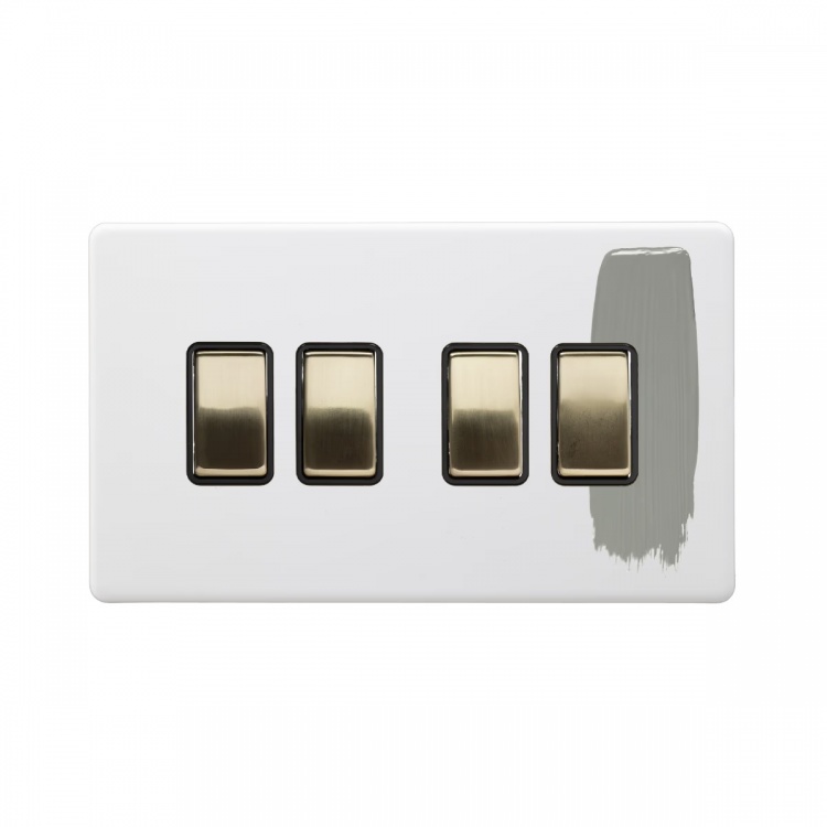 Primed Paintable 4 Gang Intermediate switch with Brushed Brass Switch ...
