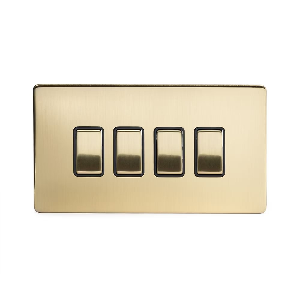 Brushed Brass 4 Gang Switch With 1 Intermediate (3 x 2 Way Switch with ...