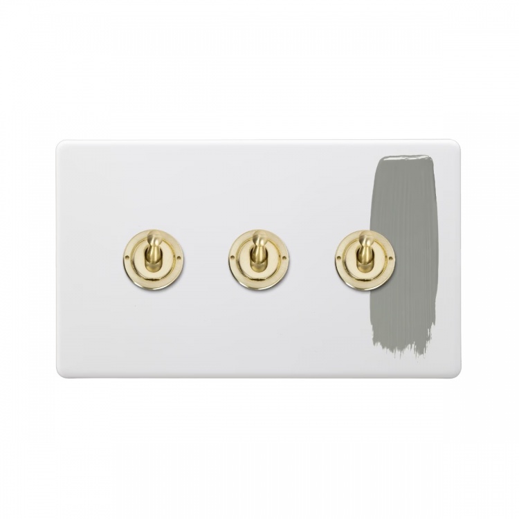 Primed Paintable 3 Gang 2 Way Toggle Switch with Brushed Brass Switch