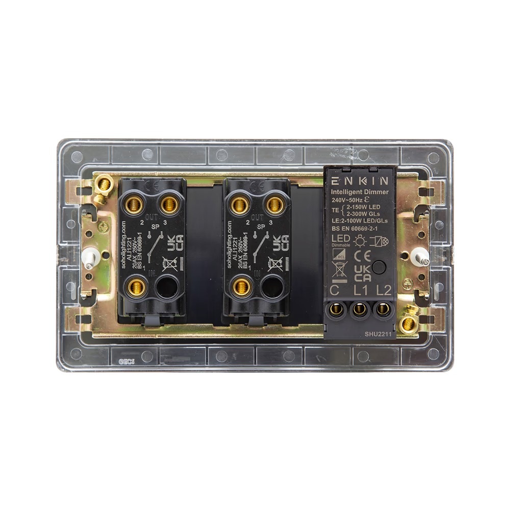 Matt Black 3 Gang Switch with 1 Dimmer (1x150W LED Dimmer 2x20A 2 Way ...