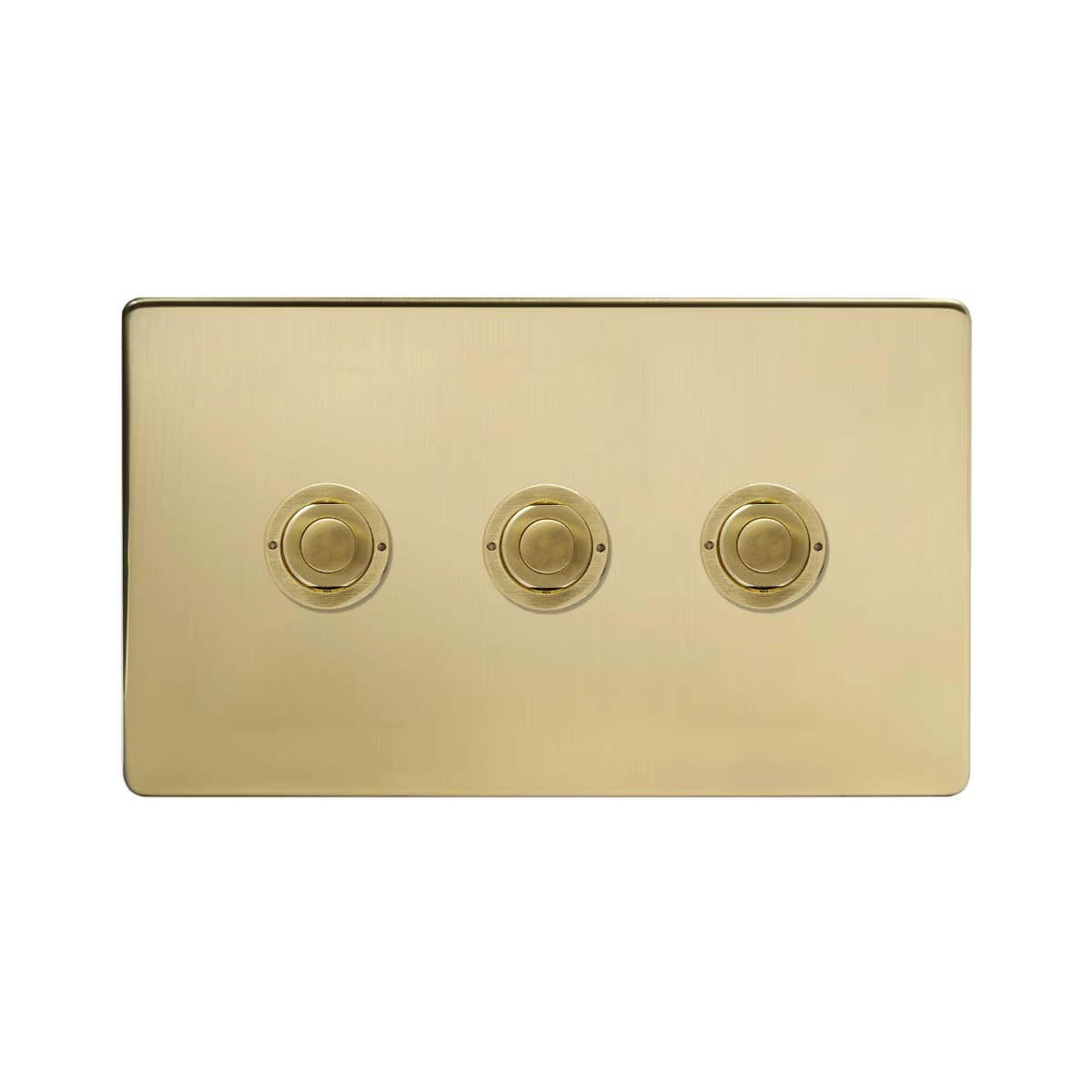 Brushed Brass 3 Gang 6A 2 Way Push Button Switch