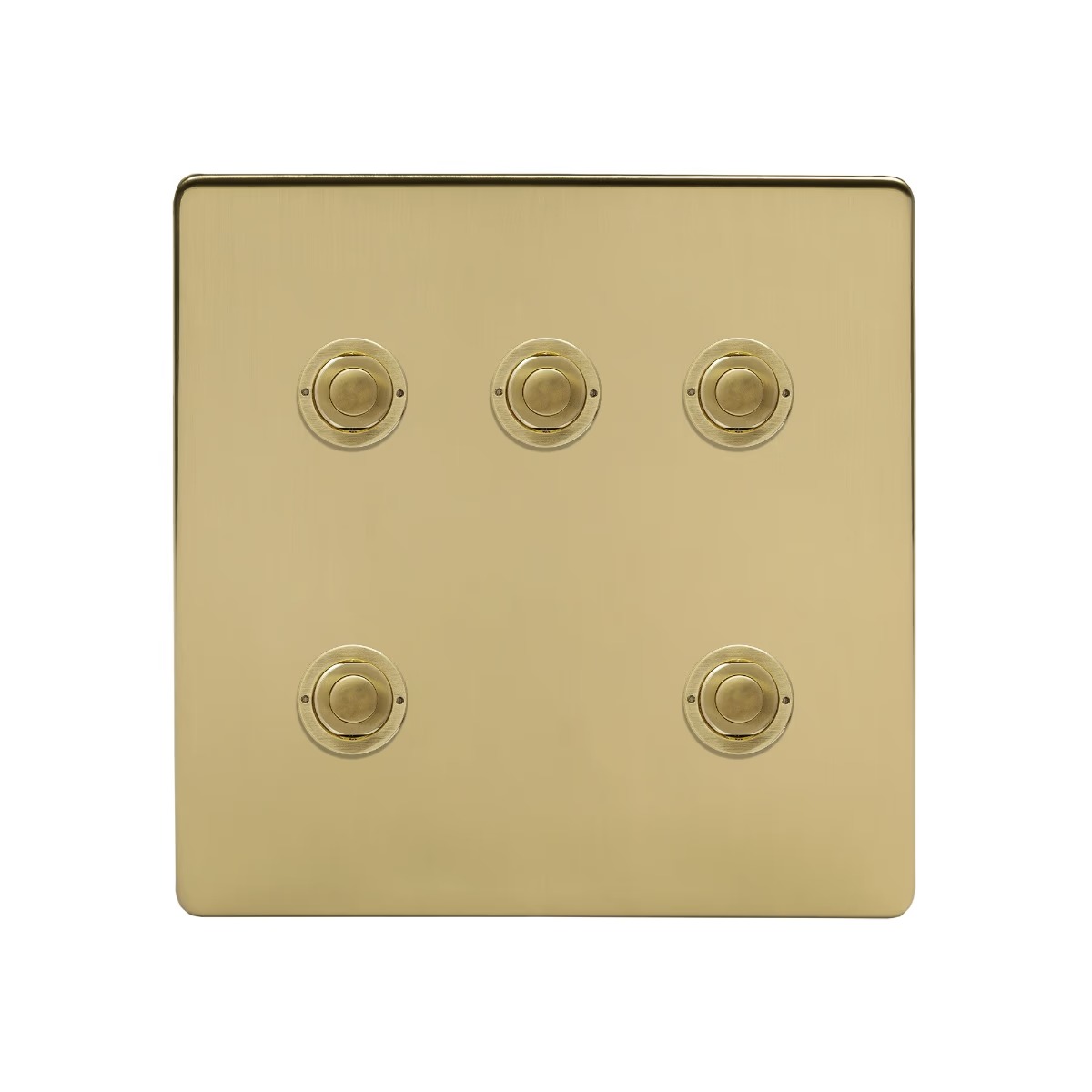Brushed Brass 5 Gang 6A 2 Way Push Button Switch