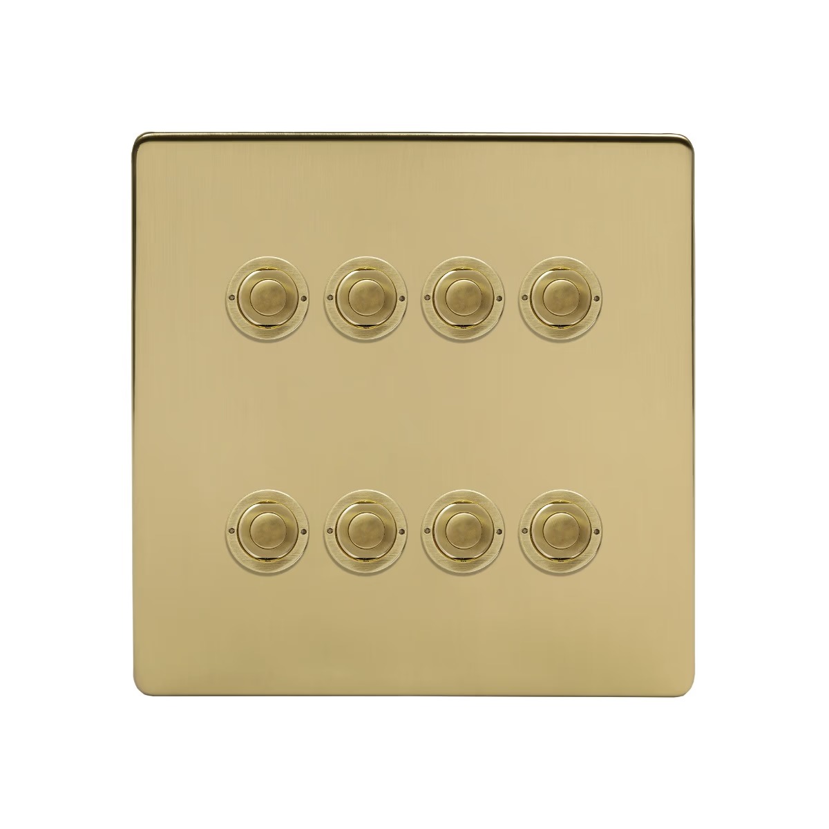Brushed Brass 8 Gang 6A 2 Way Push Button Switch