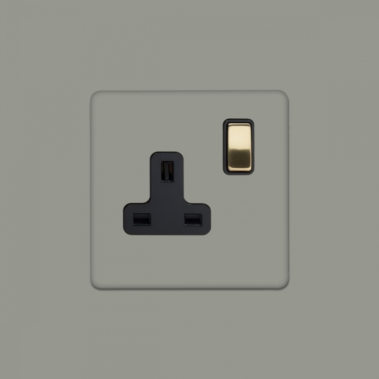 Primed Paintable 1 Gang Socket 13A Double Pole with Brushed Brass ...