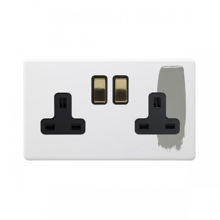 Primed Paintable 2 Gang Socket 13A Double Pole with with Brushed Brass ...