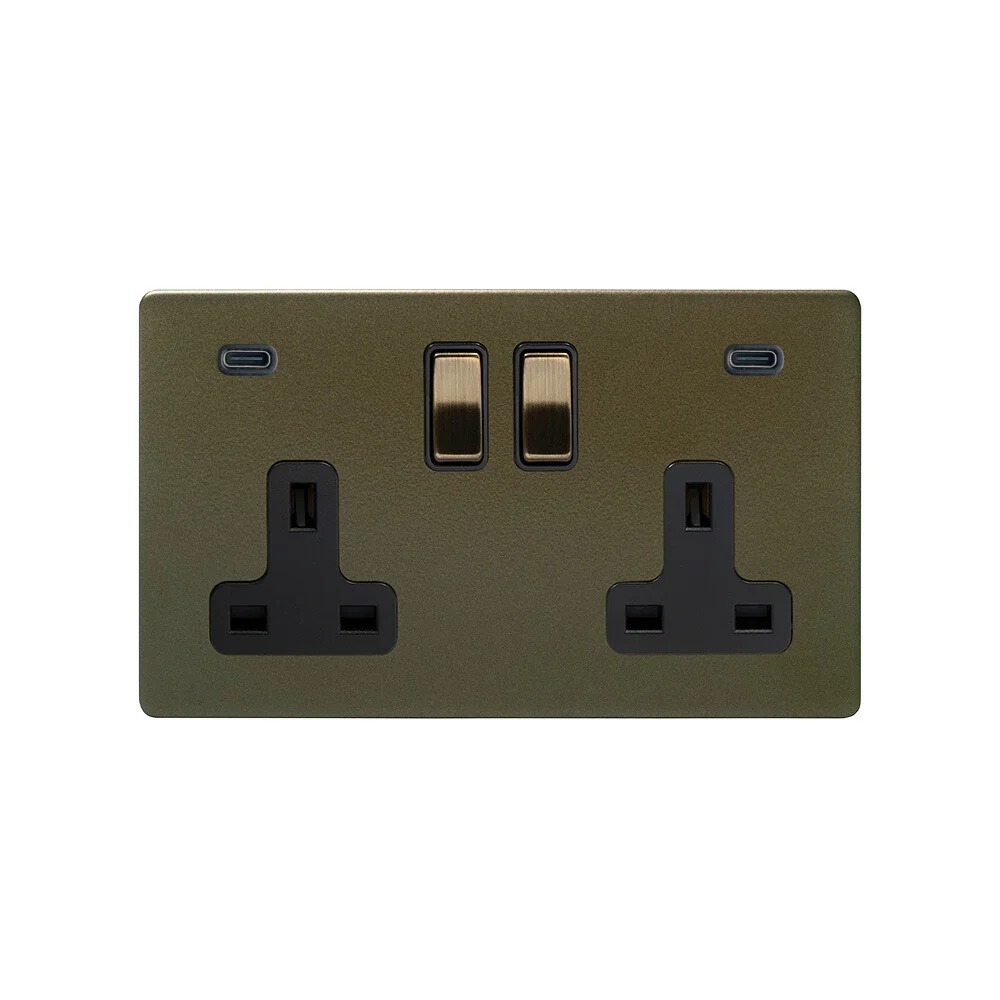 Bronze 2 Gang USB C+C Socket (13A Socket + 2 USB C 4.8A Ports) - Black ...