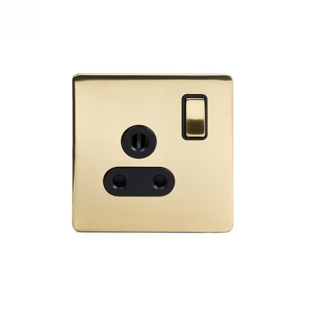 Brushed Brass 5a Socket with Switch Black Ins Screwless