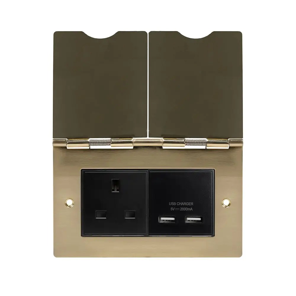 Brushed Brass Screwless Double Floor Outlet 13A Socket & USB Charger ...