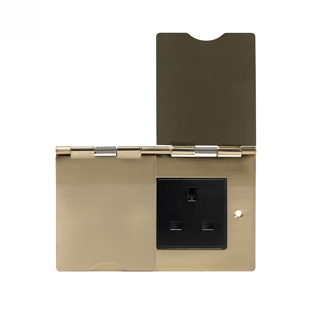 Brushed Brass 13A 2 Gang Euromod Floor Socket Blk Ins