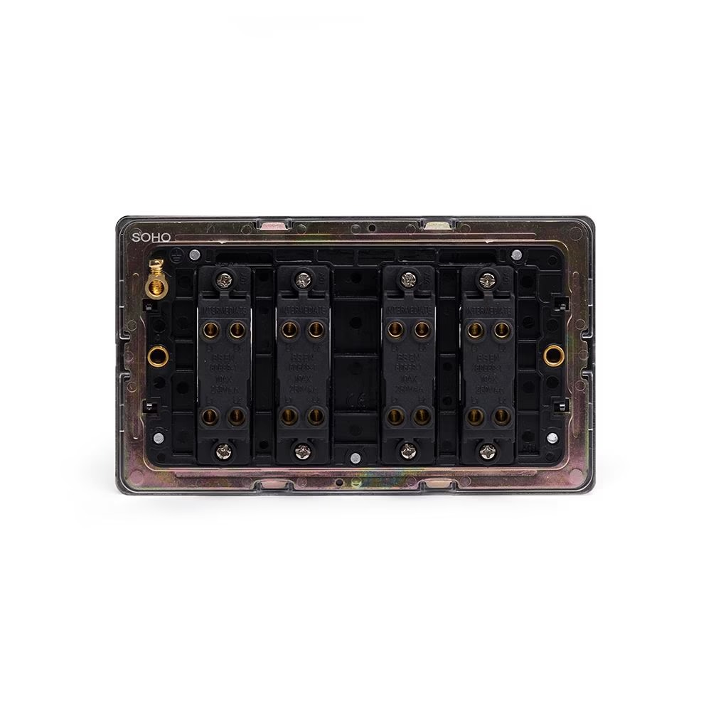Matt Black and Antique Brass 10A 4 Gang Intermediate switch
