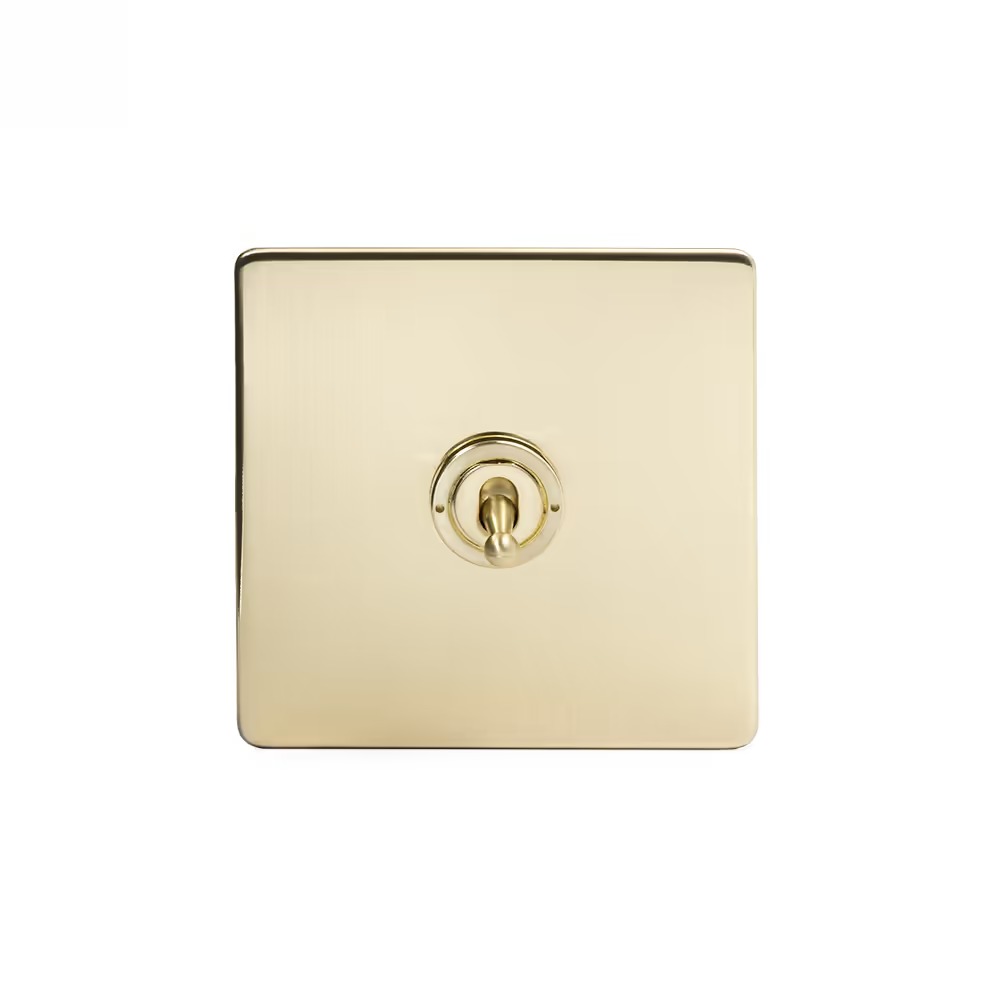 Brushed Brass 1 Gang 2 Way Toggle Switch Screwless