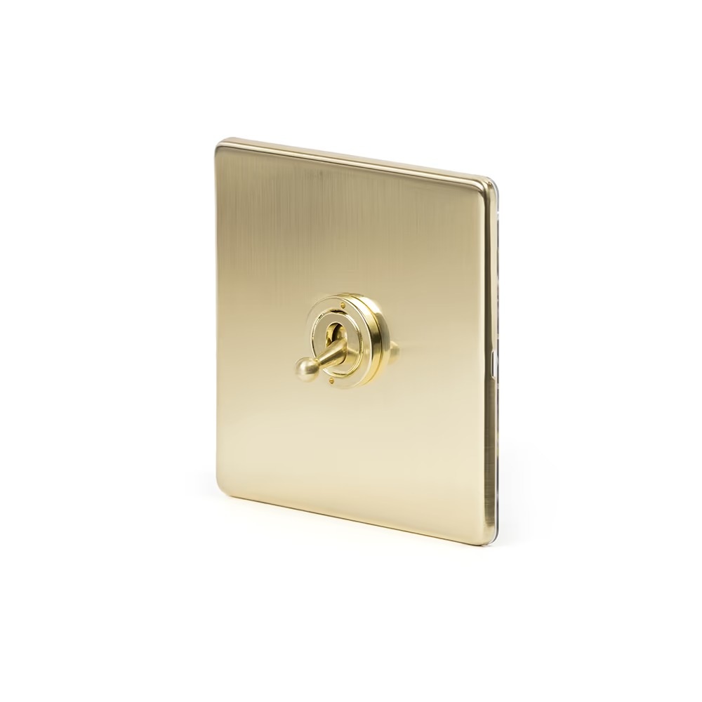 Brushed Brass 1 Gang 2 Way Toggle Switch Screwless