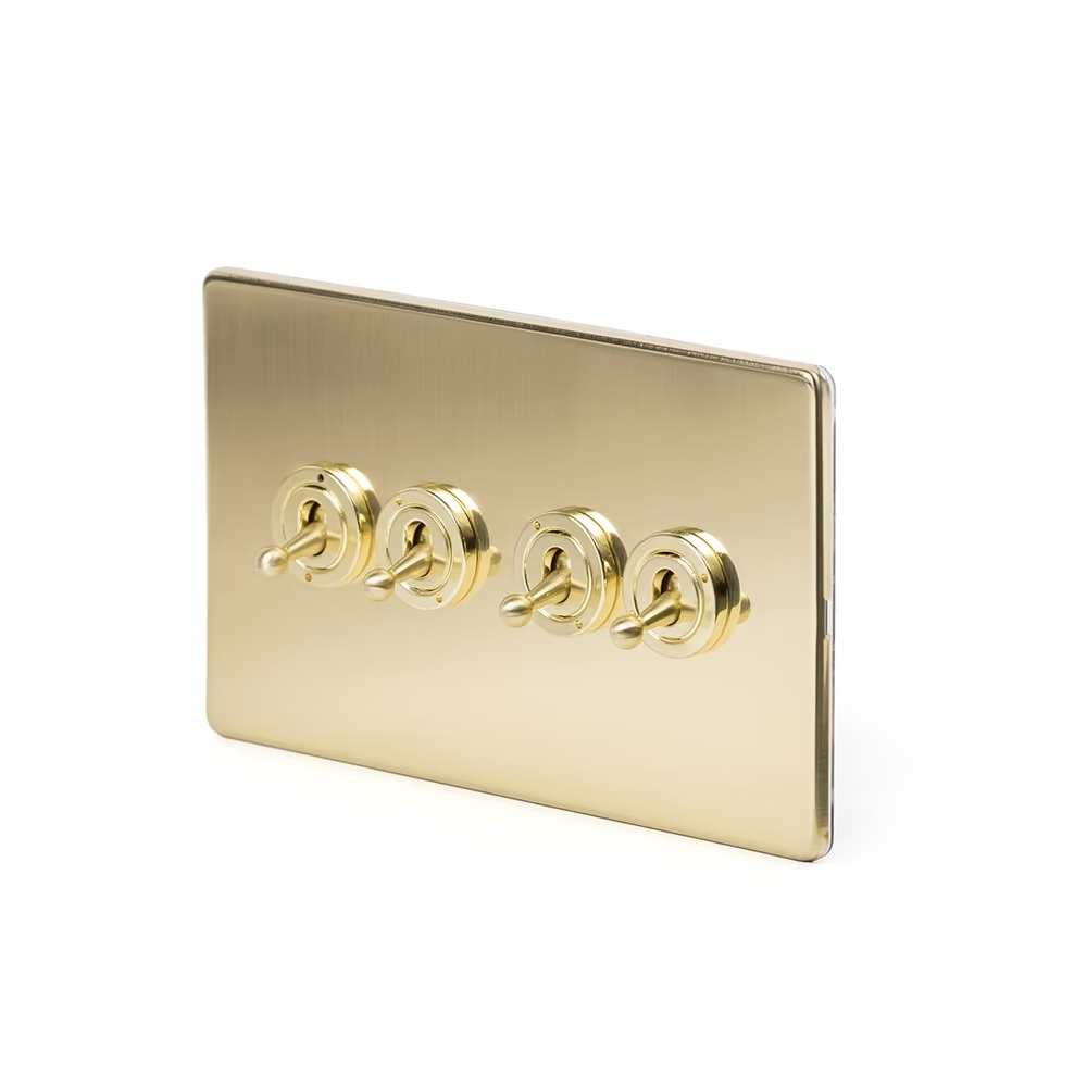The Savoy Collection Brushed Brass 4 Gang 2 Way Toggle Switch Screwless