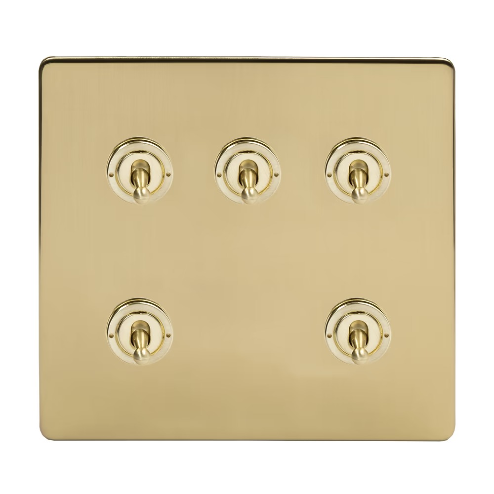 The Savoy Collection Brushed Brass 5 Gang Toggle Light Switch 20A 2 Way ...