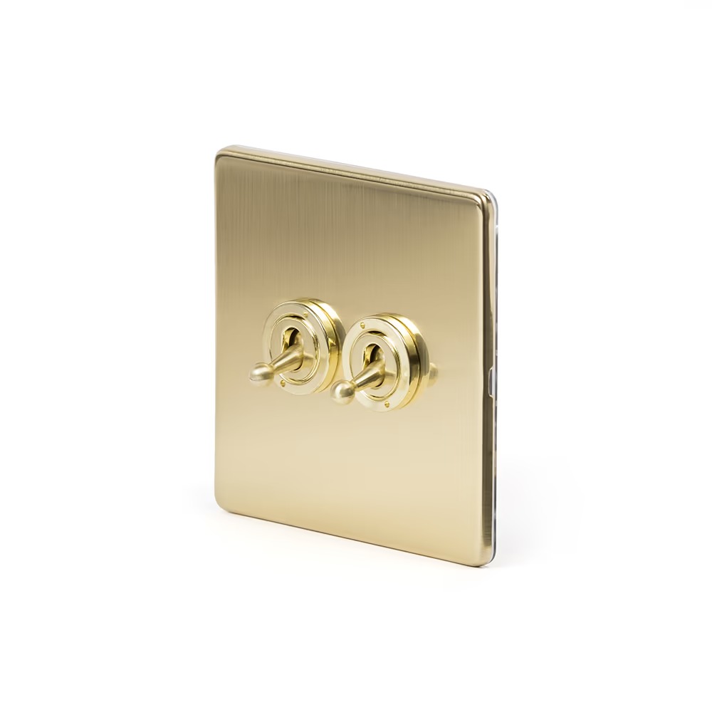 The Savoy Collection Brushed Brass 2 Gang Intermediate Toggle Switch ...